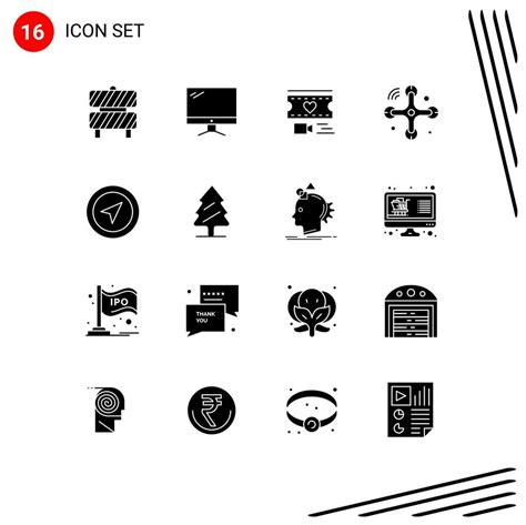 Set Of 16 Commercial Solid Glyphs Pack For Location Drone Pc Connections Wedding Editable Vector