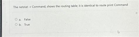 Solved The Netstat R Command Shows The Routing Table It