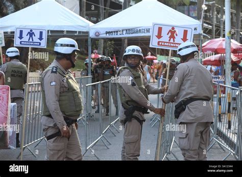 Access Control At Security Portals Salvador Bahia Brazil March Military Police