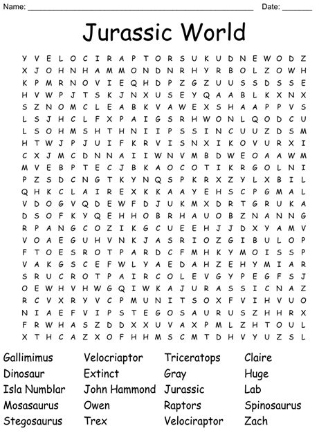 Jurassic World Word Search Artofit