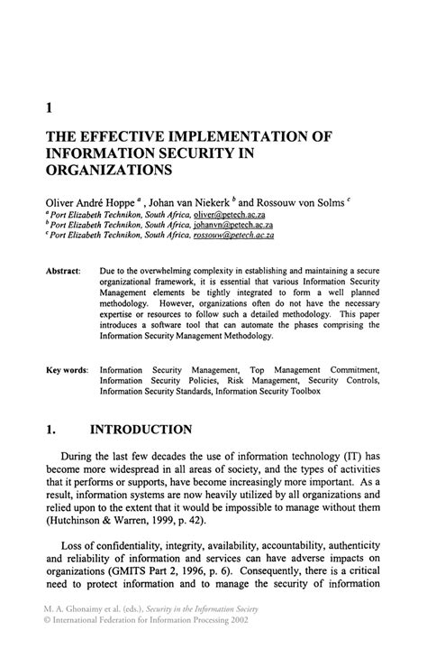 Pdf The Effective Implementation Of Information Security In Organizations