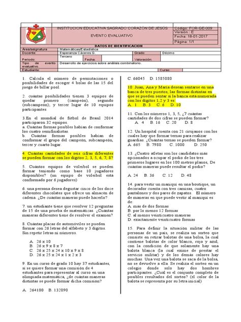 Ejercicios De Análisis Combinatorio Pdf Combinatoria