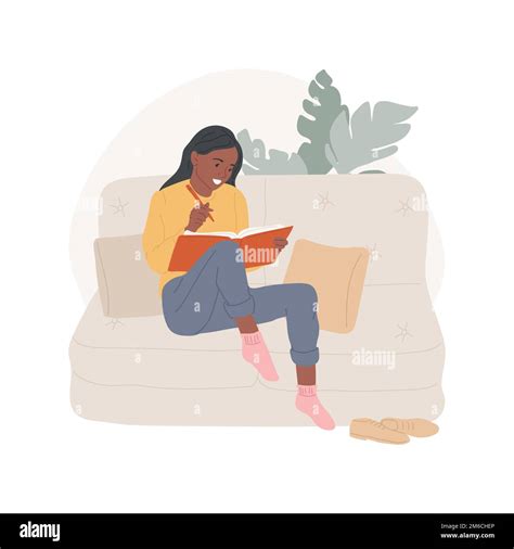 Writing A Diary Isolated Cartoon Vector Illustration Happy Cute Lady Write Notes On A Diary
