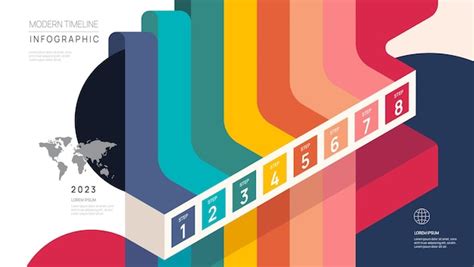 비즈니스용 인포그래픽 타임라인 다이어그램 템플릿 8단계 벡터 인포그래픽 플로우 차트 프레젠테이션을 위한 원 주제가 있는 최신 로드맵 프리미엄 벡터