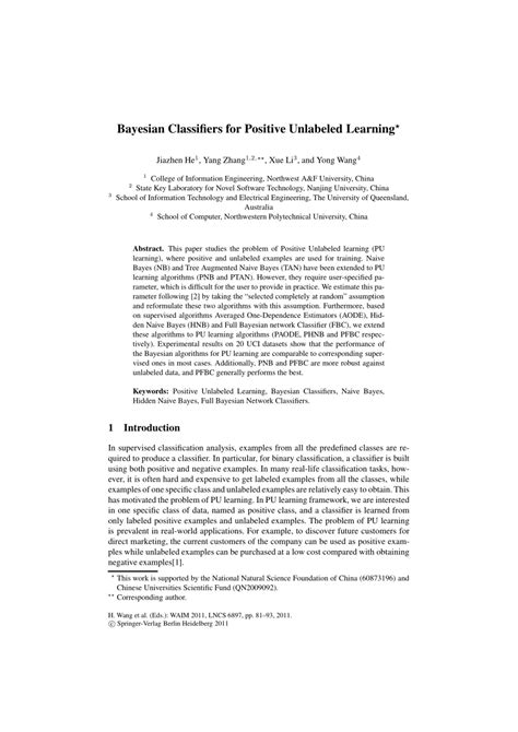 Pdf Bayesian Classifiers For Positive Unlabeled Learning