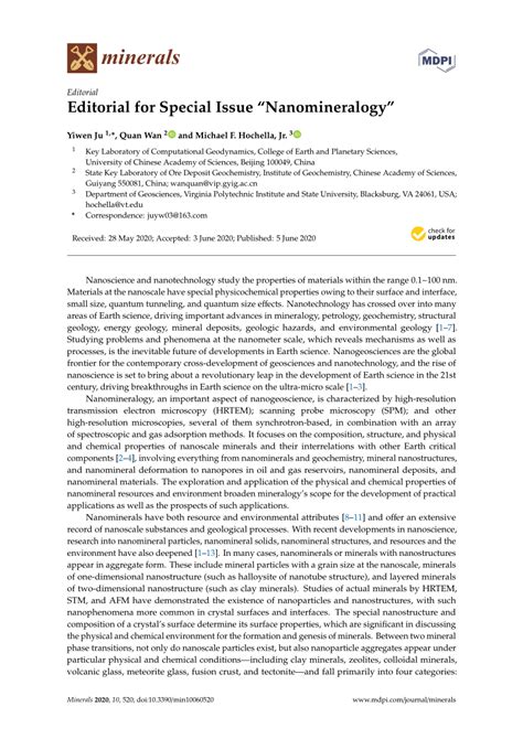 Pdf Editorial For Special Issue “nanomineralogy”