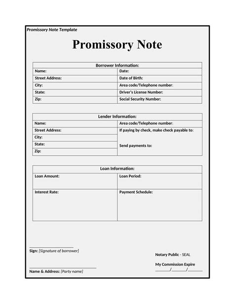 Free Promissory Note Templates Word Pdf Example