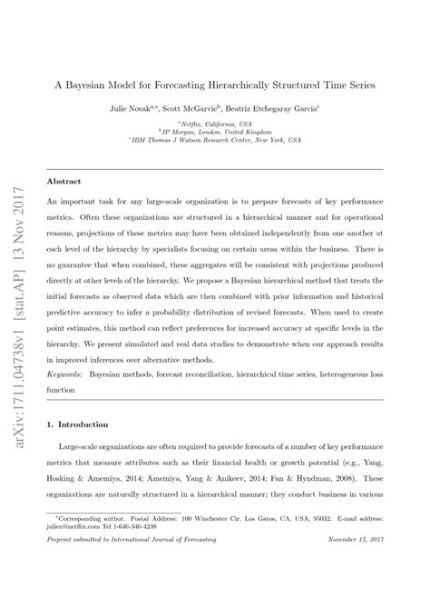 A Bayesian Model For Forecasting Hierarchically Structured Time Series