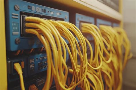 Server Room With Organized Bundles Of Yellow Cables Connected To