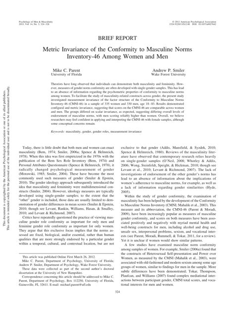 Pdf Metric Invariance Of The Conformity To Masculine Norms Inventory