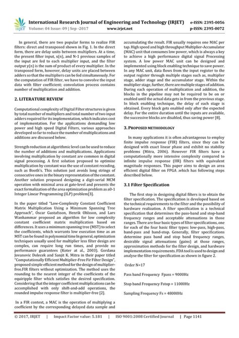 Design Of Area Efficient Digital Fir Filter Using Mac Pdf