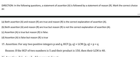 direction in the following questions a statement of assertion a is fo