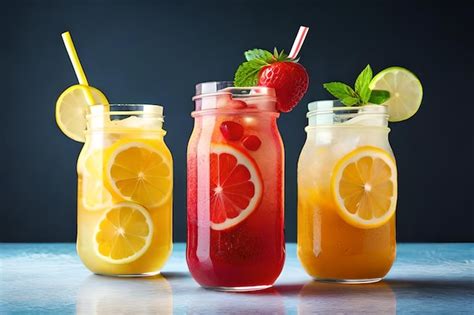 Premium Photo A Collection Of Three Different Types Of Lemonade One Of Which Is Made With