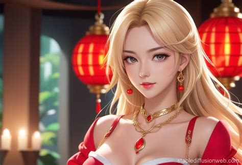 Gorgeous Woman In Red Dress Side Profile Stable Diffusion Online