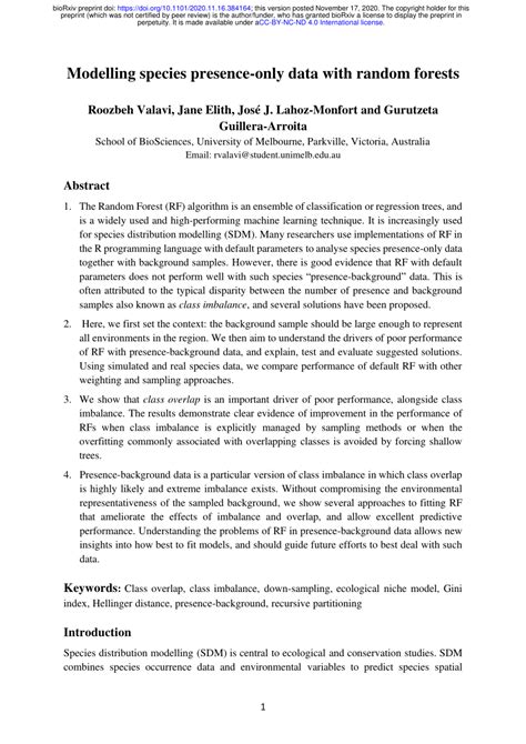 pdf modelling species presence only data with random forests