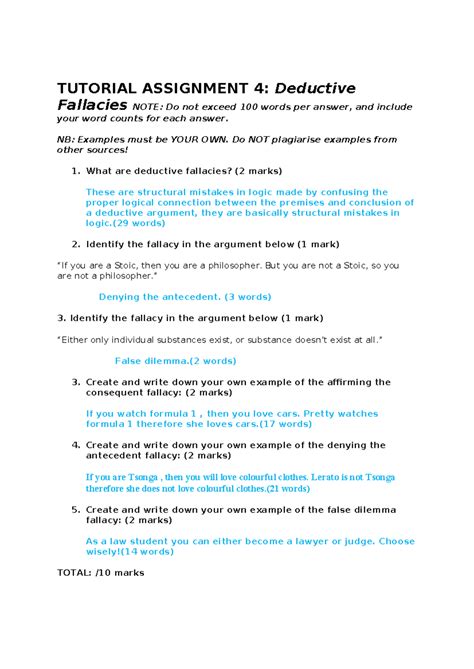 Fil 110 Assignment 4 Deductive Fallacies Answers Tutorial