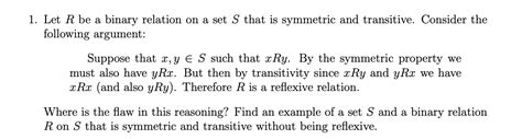 Solved 1 Let R Be A Binary Relation On A Set S That Is