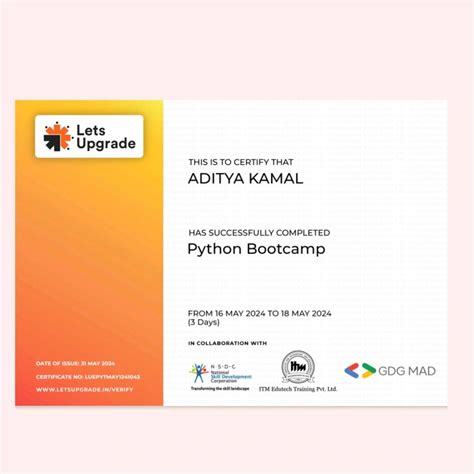I Am Very Excited To Share I Have Completed Bootcamp Of Python Programming Language From
