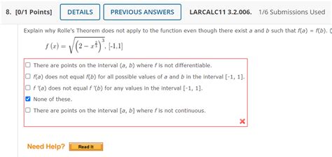 Solved Explain Why Rolle S Theorem Does Not Apply To The Chegg
