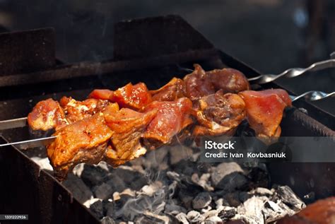 그릴에 고기 조각을 슬라이스 축제에서 바베큐 꼬치에 치즈와 구운 송아지 고기에 대한 스톡 사진 및 기타 이미지 고기 구이