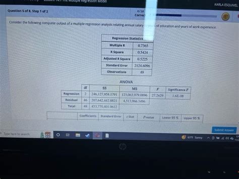 solved consider the following computer output of a multiple