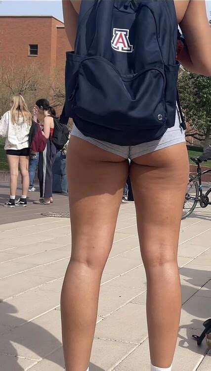 College Girl Showing Off Her Ass Cheeks On Campus Short Shorts