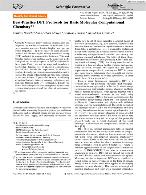 Angew Chem Int Ed 2022 Bursch Best‐practice Dft Protocols For