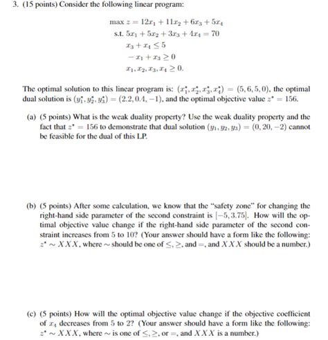 solved 3 15 points consider the following linear program