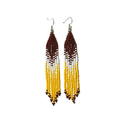 Handmade Native American Style Beaded Earrings Brown Buybeaded