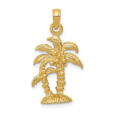 14k Yellow Gold Polished And Textured Double Palm Trees Pendant At