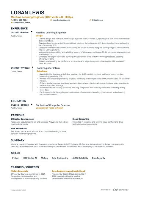 Successful Machine Learning Architect Resume Example And Writing Tips For
