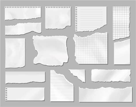 مجموعه ضایعات مختلف کاغذ تکه صفحه پاره شده صفحه کاغذ یادداشت پاره شده