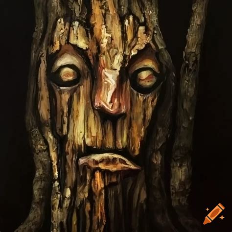 Crude Yet Beautiful Oil Painting Of A Female Tree Creature Inspired By Brom And Giger On Craiyon
