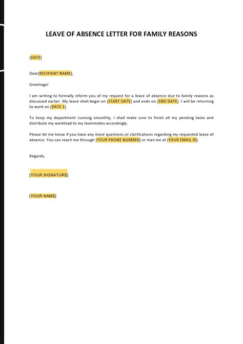43 Free Leave of Absence Letters Work School ᐅ TemplateLab