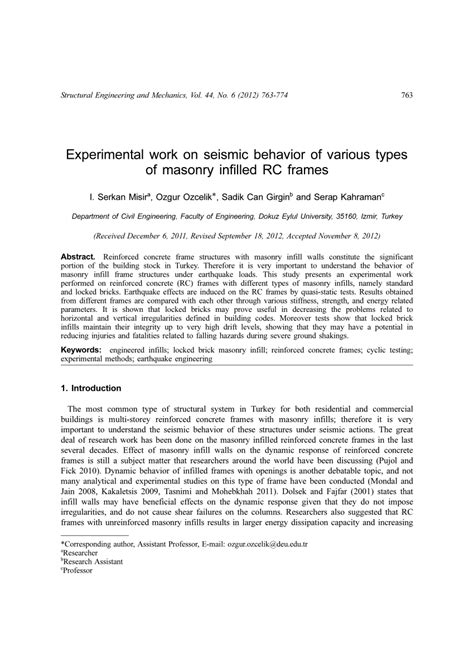 Pdf Experimental Work On Seismic Behavior Of Various Types Of Masonry