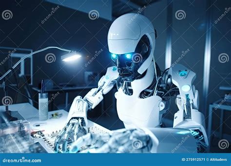 Robot Scientist Working In Laboratory Conducting Scientific Experiments Stock Image Image Of