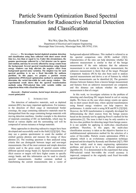 Pdf Particle Swarm Optimization Based Spectral Transformation For Radioactive Material