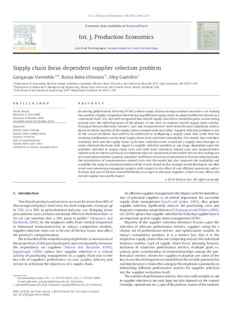 Pdf Supply Chain Focus Dependent Supplier Selection Problem