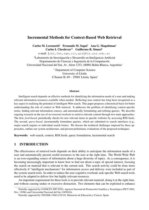 pdf incremental methods for context based web retrieval