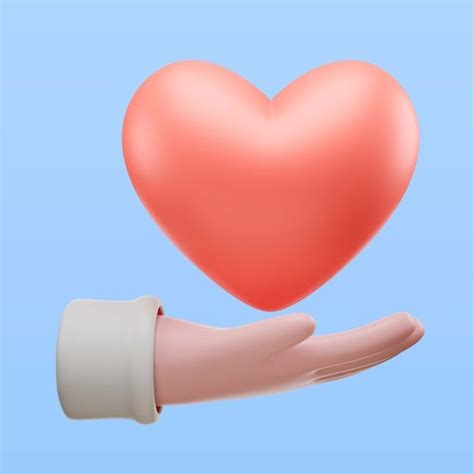 3d 렌더링에서 손을 잡고 심장 기호 아이콘 무료 Psd 파일