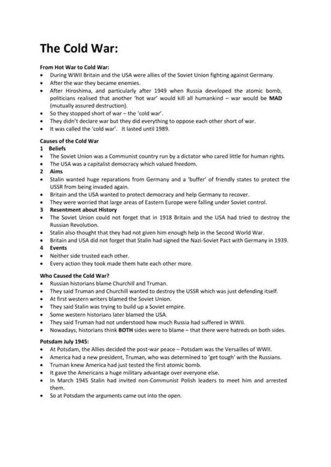 cold war igcse revision notes