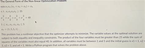 Solved The General Form Of The Non Linear Optimization