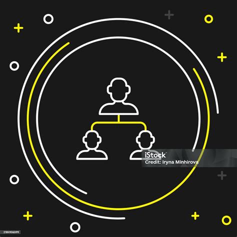 Line Business 계층 구조 Organogram 차트 인포 그래픽 아이콘은 검은 배경에 고립되어 있습니다 기업 조직 구조 그래픽 요소 다채로운 윤곽선 개념 벡터