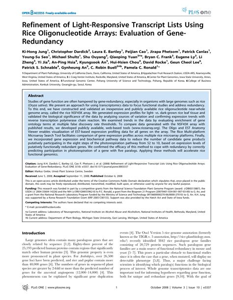 Pdf Refinement Of Light Responsive Transcript Lists Using Rice Oligonucleotide Arrays