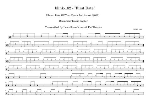 Blink 182 First Date Drum Score Sheet Music For Drum Group Solo