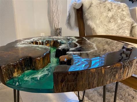 Resin Waterfall Coffee Side Table In 2024 Diy Resin River Table