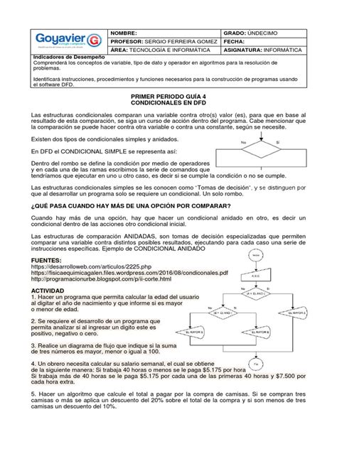 guia 4 condicionales dfd pdf programa de computadora programación