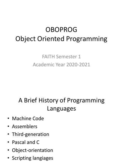 Oboprog Object Oriented Programming Faith Semester 1 Academic Year 20