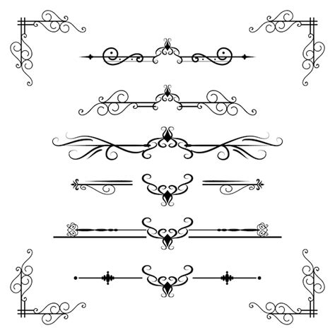 텍스트 구분 기호 장식 구분선 책 인쇄술 장식 디자인 요소 빈티지 분할 모양 테두리 그림 프리미엄 벡터
