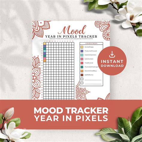 Terracotta Year In Pixels Tracker Printable Mood Journal Planner